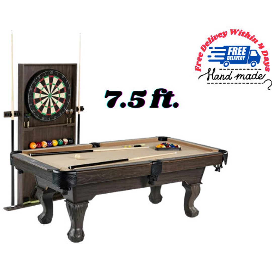 Billiards 90 Ball and Claw Leg Pool Table With Cue Rack, Dartboard Set ...