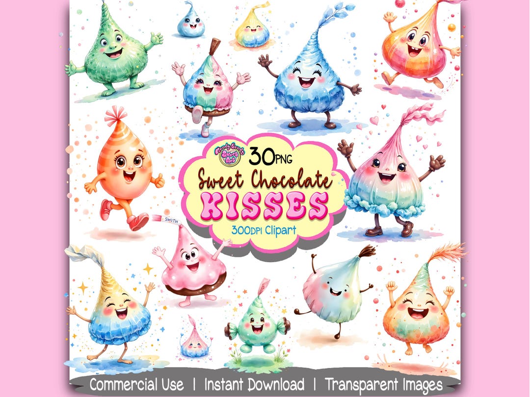 Sweet Chocolate Kisses Clipart Bundle | 30 PNG Kawaii Candy Characters ...