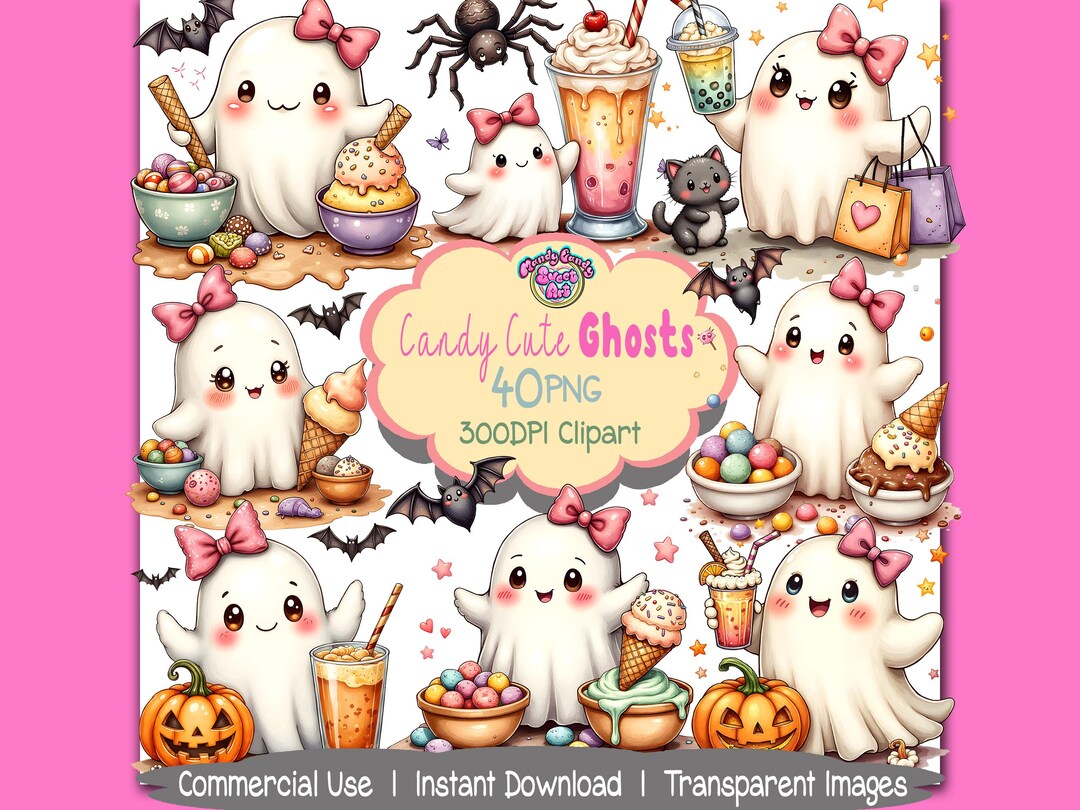 Kawaii Halloween Ghost Clipart: Candy Theme (digital Stickers) - Etsy