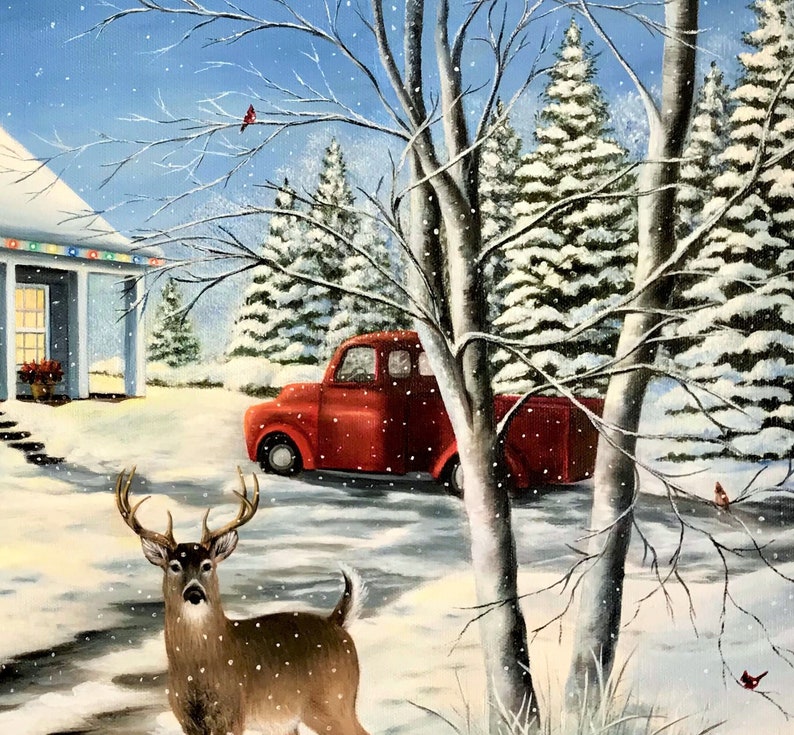 Unexpected Christmas Guests, Snowman, Whitetail Deer, Buck, Old Red ...