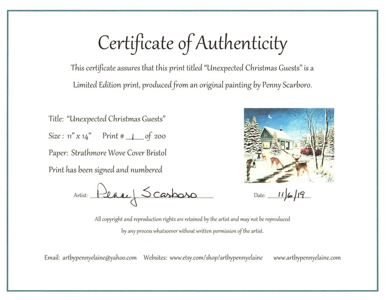 Limited Edition Print, Christmas Snow Scene, Christmas Tree With Lights ...