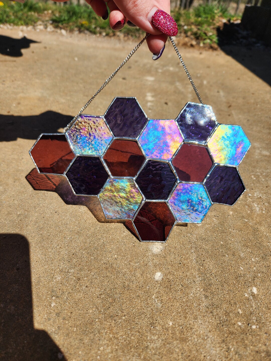 Stained Glass Honeycomb Sun Catcher. - Etsy