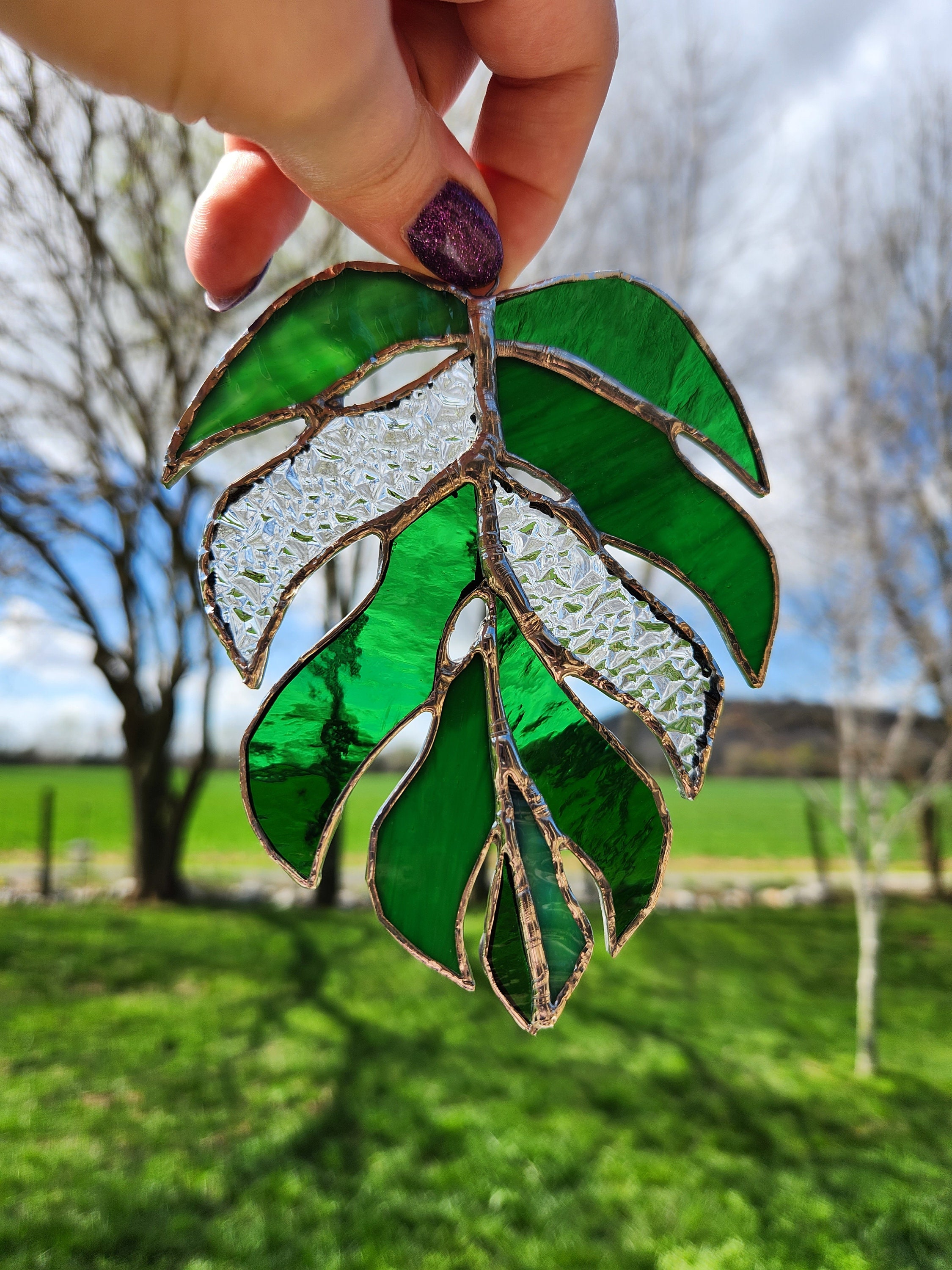 Stained Glass Monstera Leaf Suncatcher - Etsy