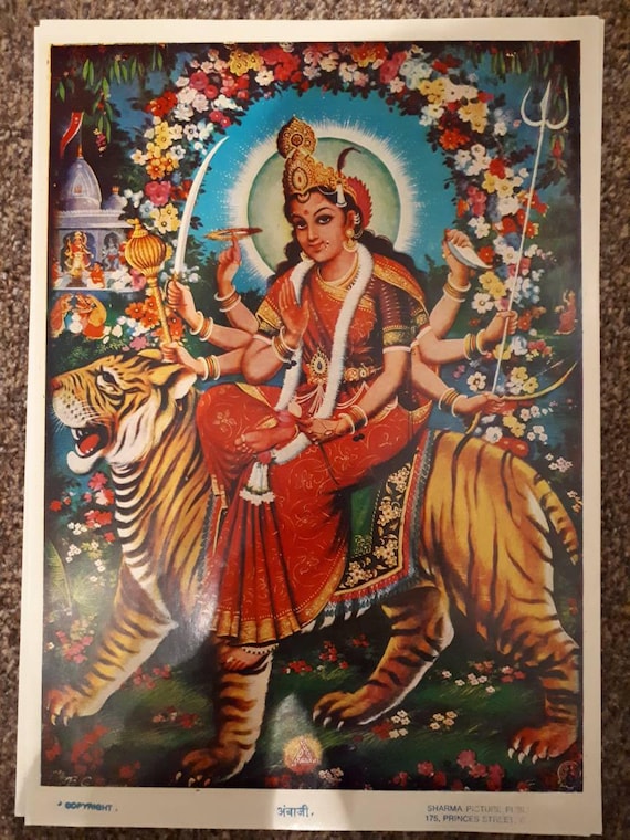 Hindu Goddess Amba Maa vintage print | Etsy