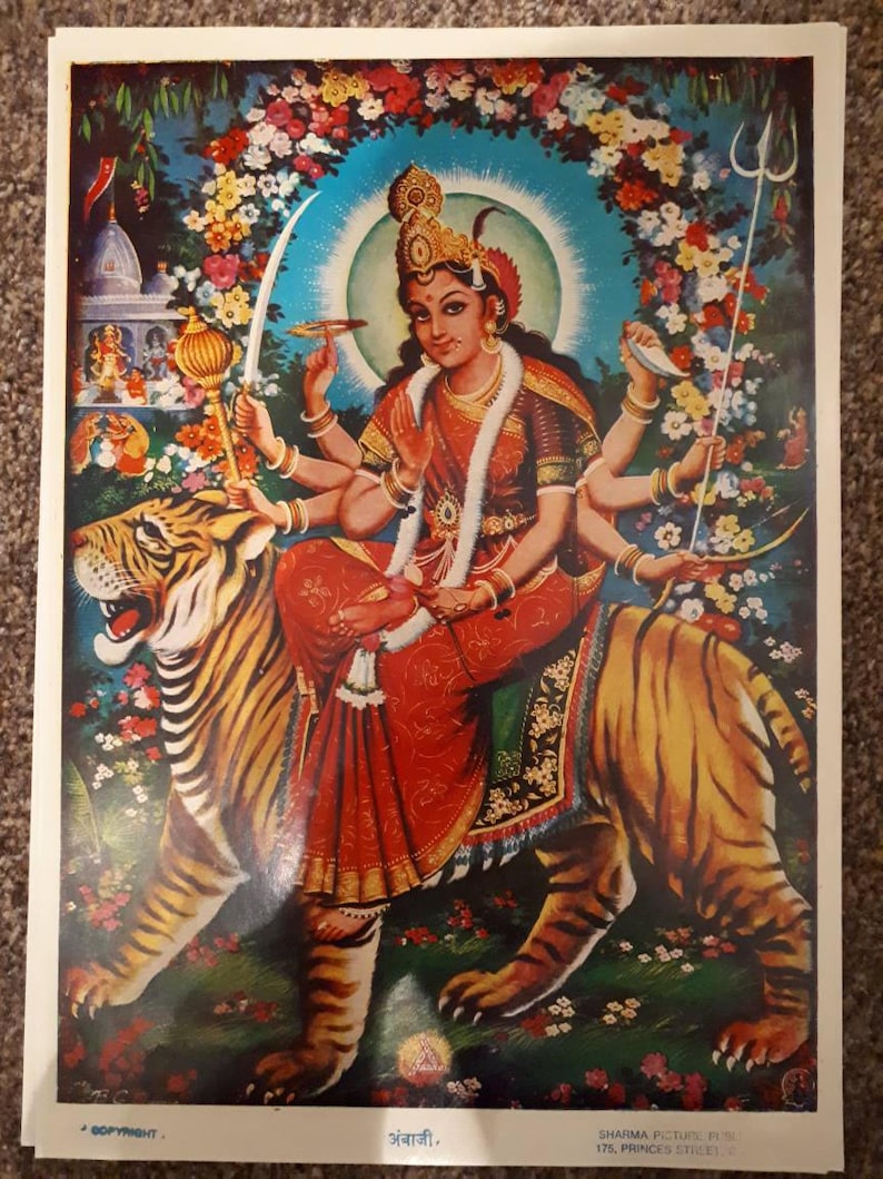 Hindu Goddess Amba Maa Vintage Print - Etsy