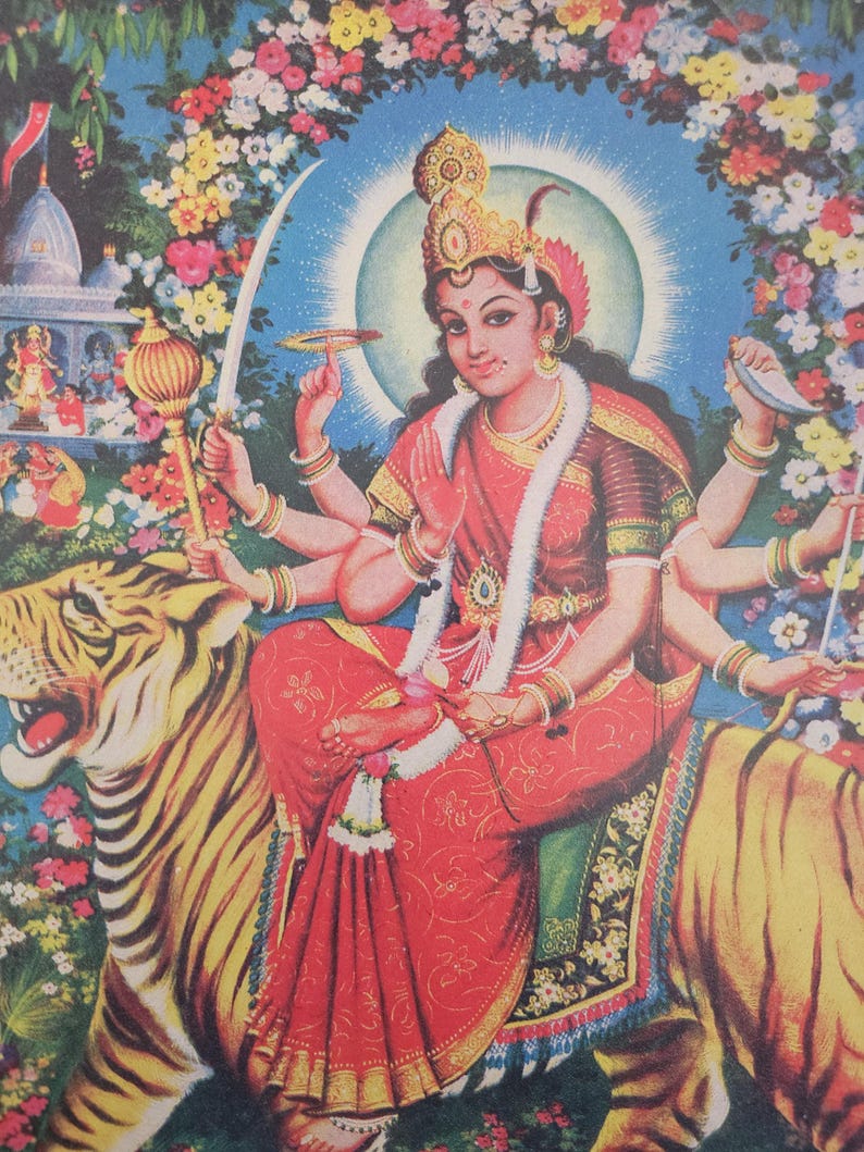 Hindu Goddess Amba Maa Vintage Print by Sharma Publications 6.5in X 9 ...