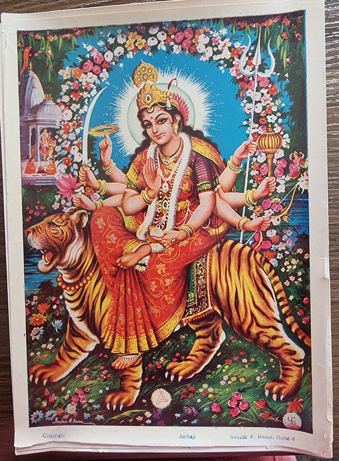 Hindu Goddess Amba Maa Vintage Print by Swastik Press House 6.5in X 9 ...