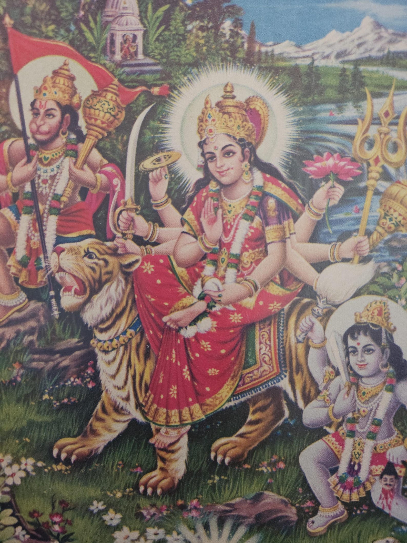 Hindu Goddess Amba Maa With Hanuman and Bhirav Vintage Print by ...