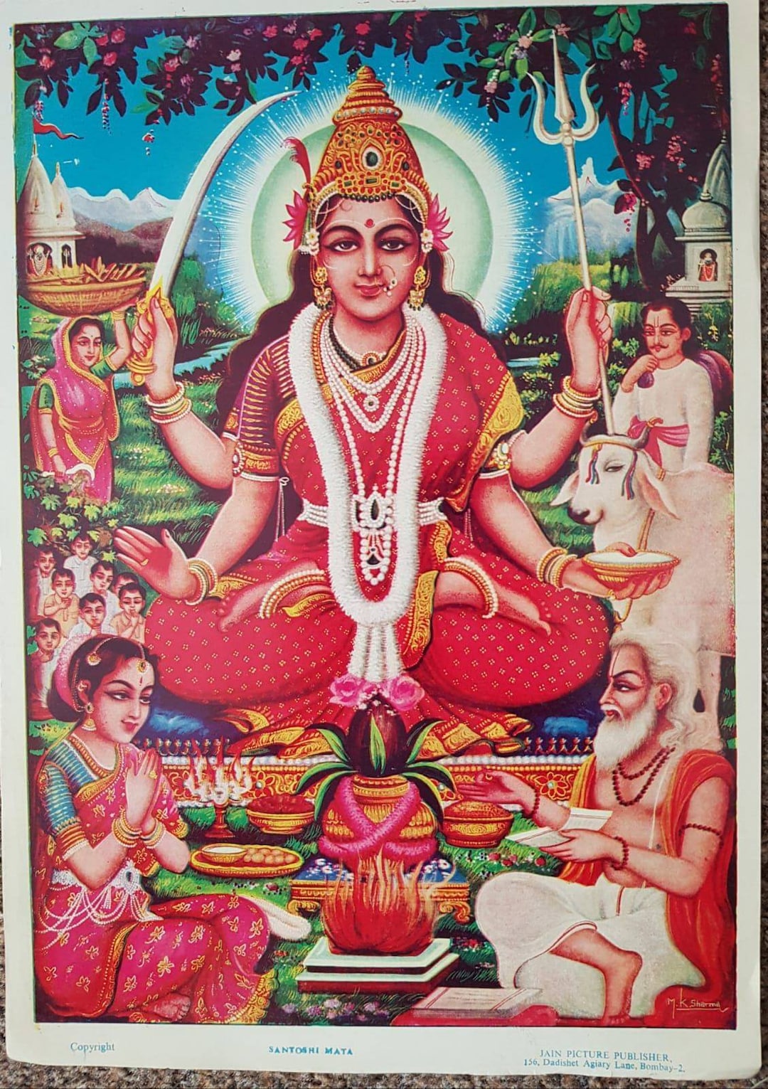 Hindu Vintage Print of Santoshi Maa by Jain Publications 10"×14" - Etsy