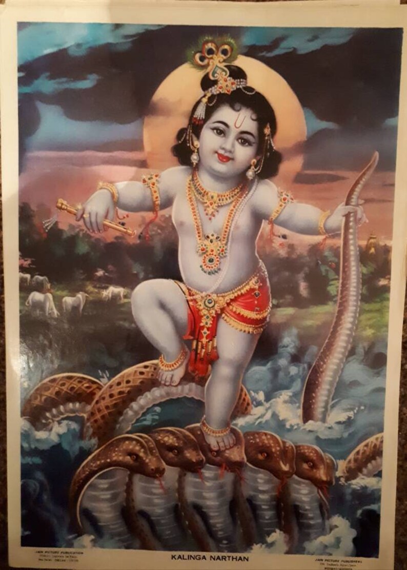 Hindu Vintage Print Krishna Dancing on Kaliya - Etsy
