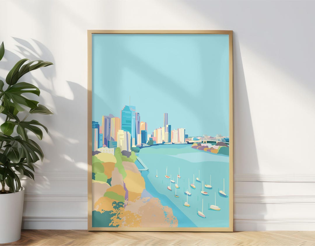 Brisbane City Art Print, Brisbane Travel Poster Queensland, Brisbane ...