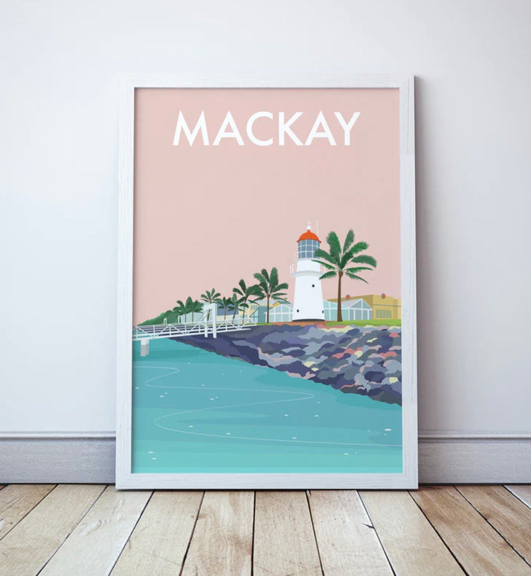 Mackay Lighthouse Art Print, Tropical Queensland Beach Illustration - Etsy