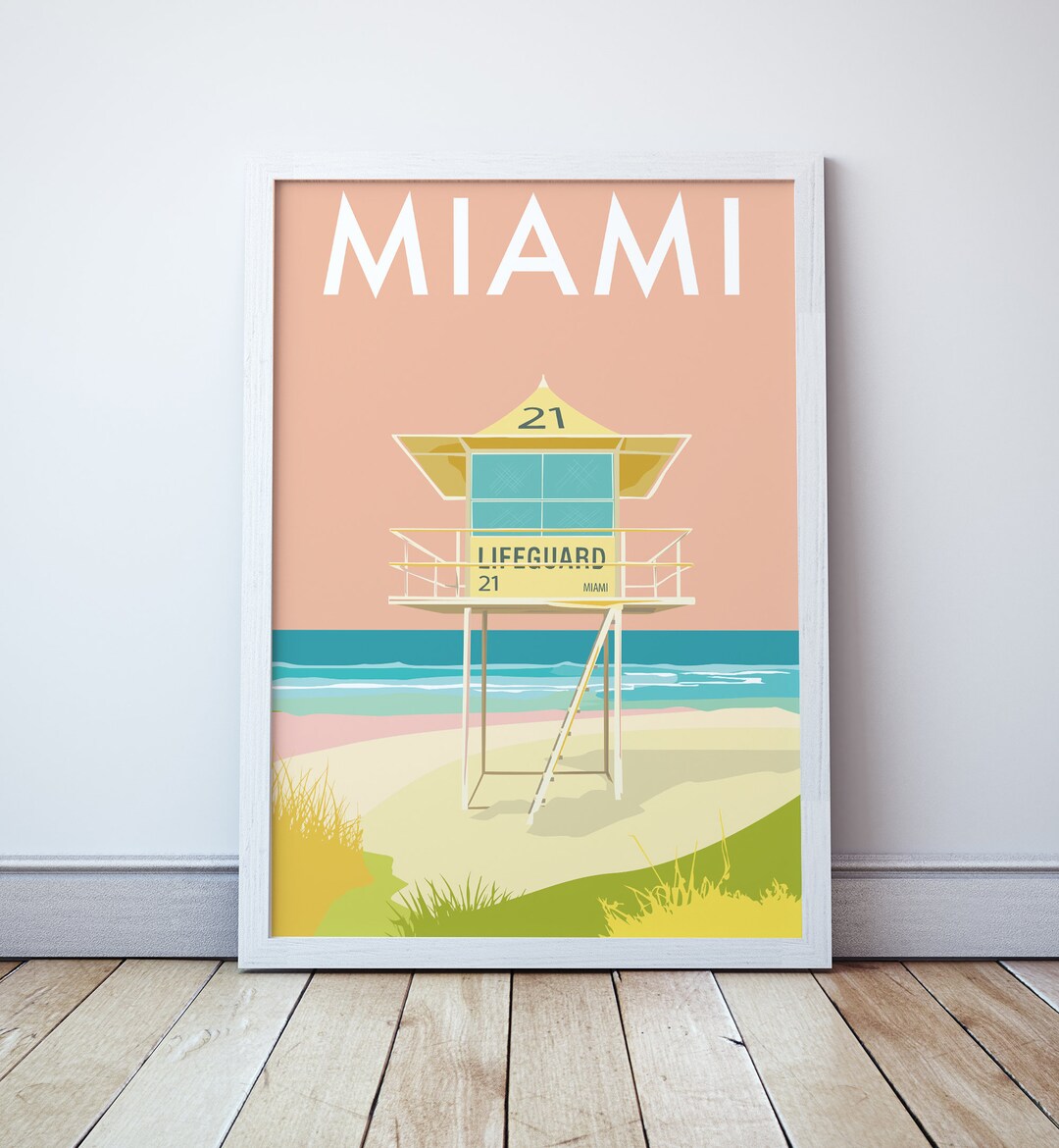 Miami Beach Gold Coast, Lifeguard Tower Travel Poster, Queensland ...
