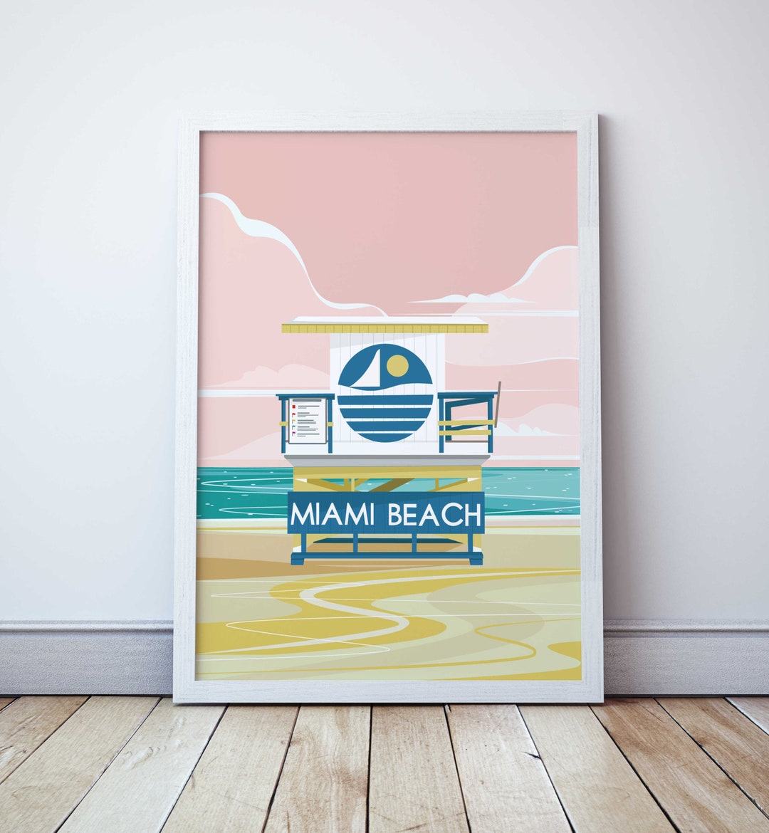 Miami Beach USA Art Print, Miami Florida Coast Travel Poster, Holiday ...