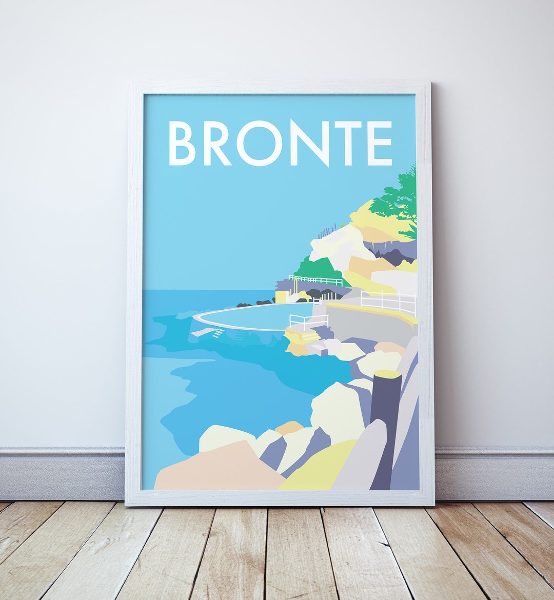 Bronte Beach Travel Print, Bondi Poster, Sydney Coast Art Illustration ...