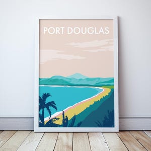 Port Douglas Beach Vintage Style Seaside Travel Print, Poster Ocean ...
