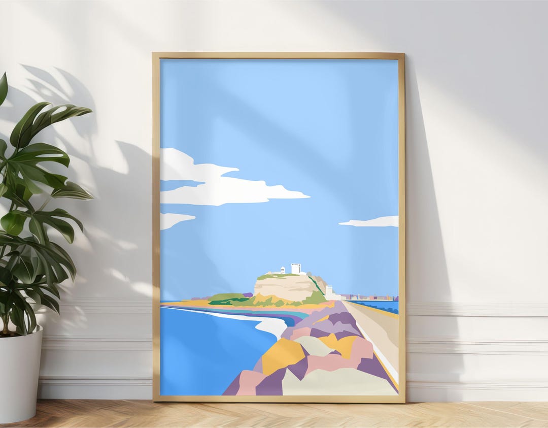 Newcastle Beach Nobbys Head Art Print, Newcastle Beach Illustrated ...