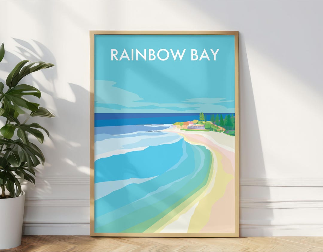 Rainbow Bay Beach Print, Greenmount Gold Coast Illustrated Art Poster ...