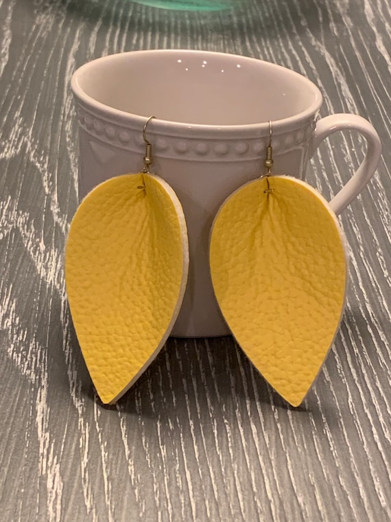 Yellow Pinched Leaf Faux Leather Earrings