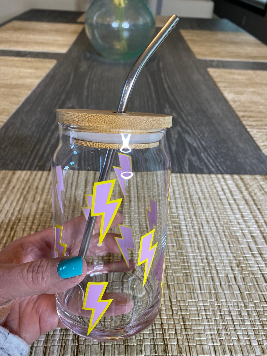 Lavender and Yellow Lightning Bolt Soda Can Glass - Etsy