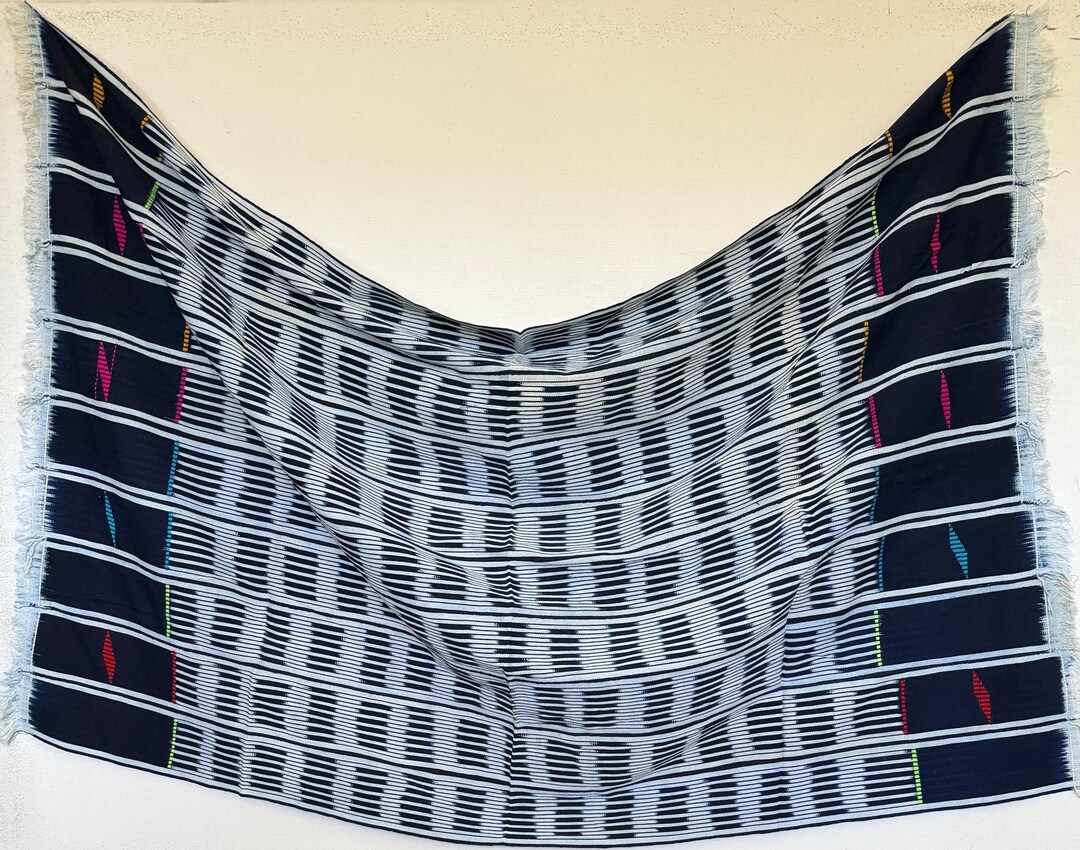 Indigo Blue White Striped Cotton Fabric, Vintage African Baule Textile ...