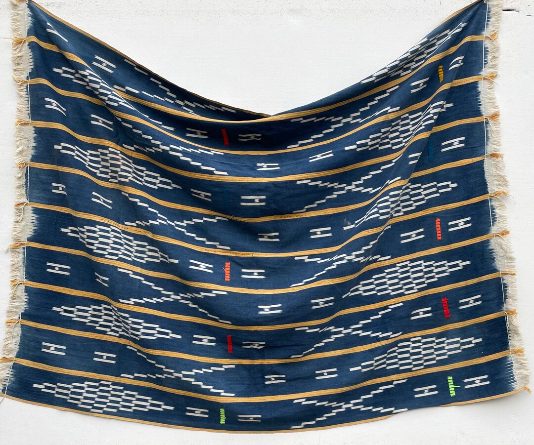 Baule Ikat Woven Cotton Fabric, Vintage African Indigo Textile Hand ...