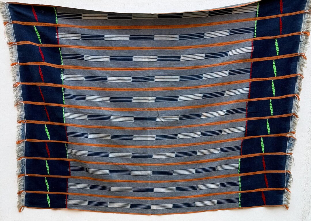Indigo Throw Vintage Cotton Cloth, African Baule Textile Hand Dyed Wall ...
