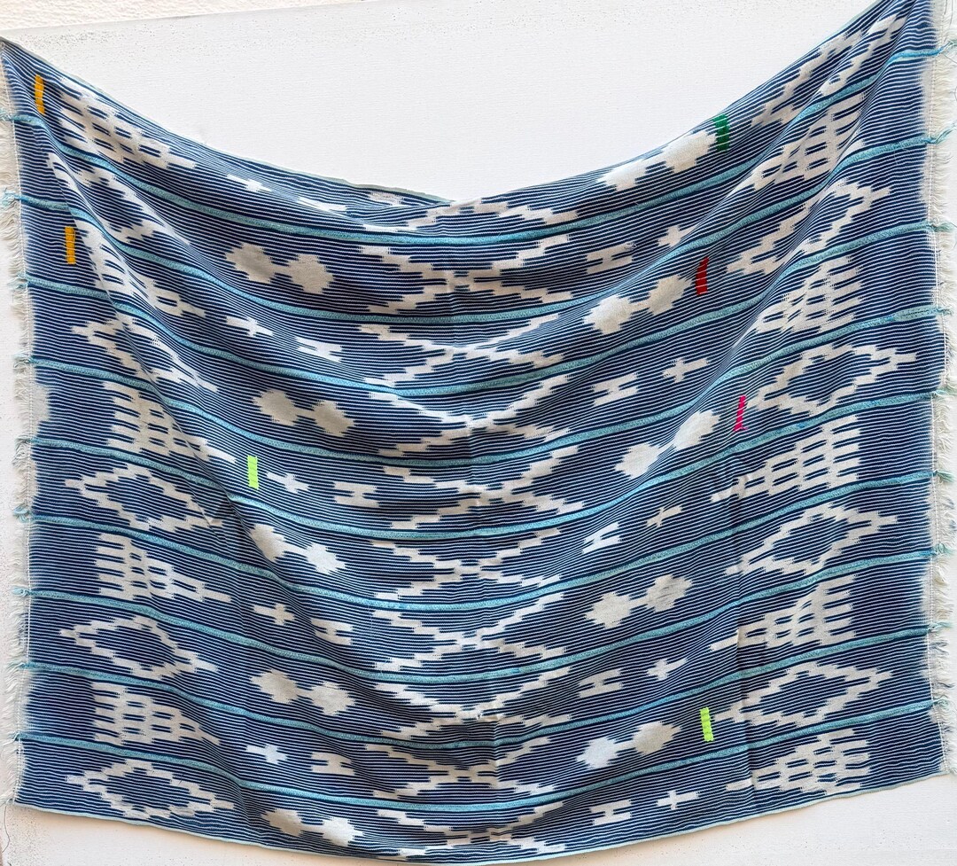 Indigo Cotton Fabric, Vintage African Textile, Baule Ikat Cloth Hand ...