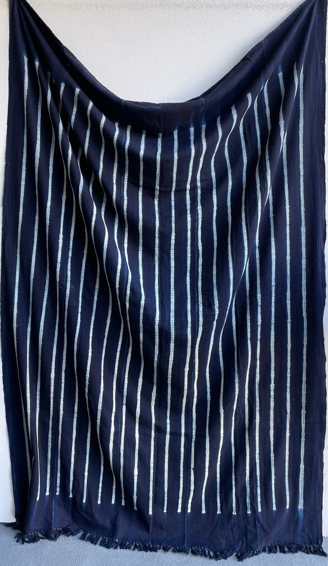 Large, African Indigo Blue White Striped Pattern, Vintage Cotton ...