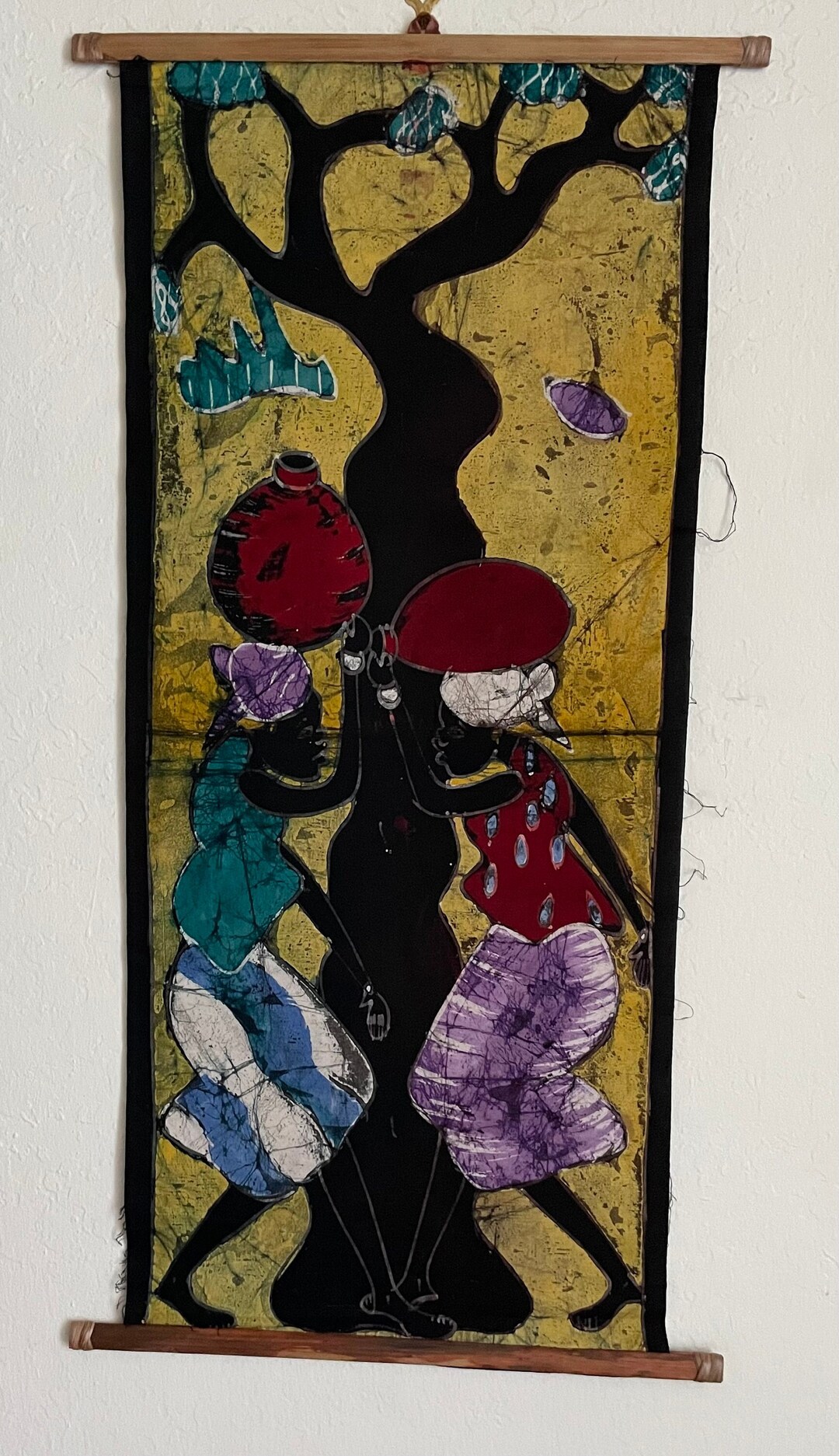 African Art Batik, Hand Painted Framed Cotton Fabric, Wall Décor Batik ...