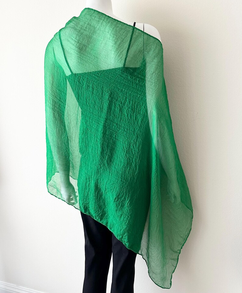 Lightweight Poncho With Asymmetrical Hem, Green Color Sheer Poncho ...