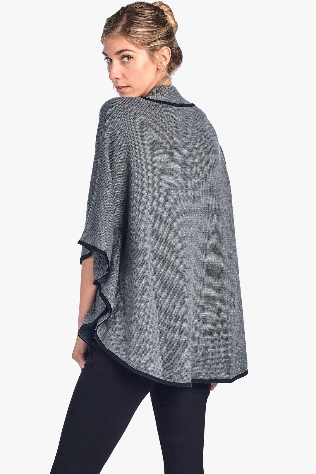 Curve Hem Women Sweater Poncho, Mock Neck Poncho, Women Short Sleeve ...