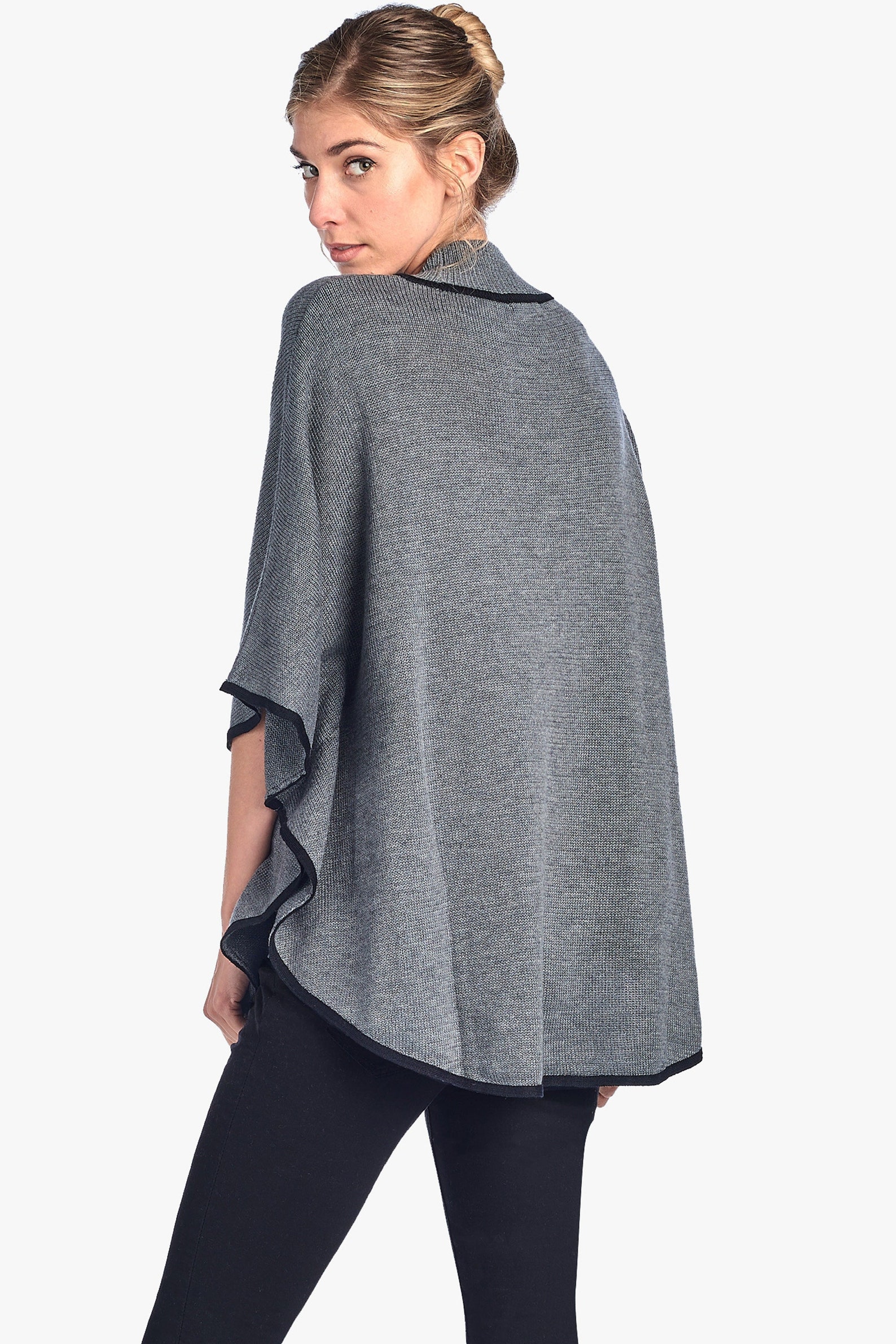 Curve Hem Women Sweater Poncho, Mock Neck Poncho, Women Short Sleeve ...