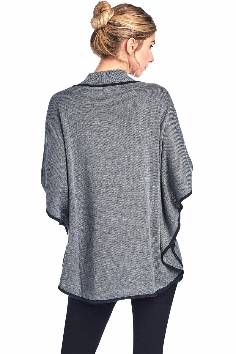 Curve Hem Women Sweater Poncho, Mock Neck Poncho, Women Short Sleeve ...