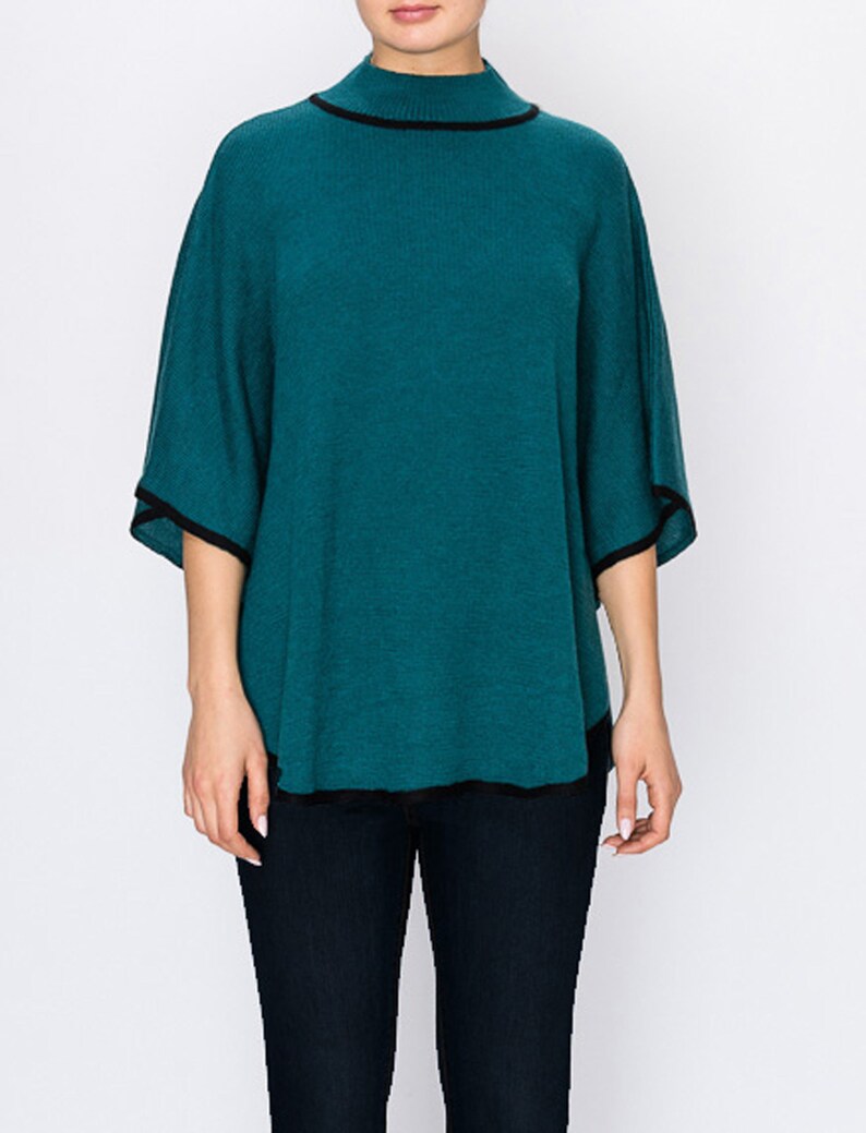 Curve Hem Women Sweater Poncho, Mock Neck Poncho, Women Short Sleeve ...