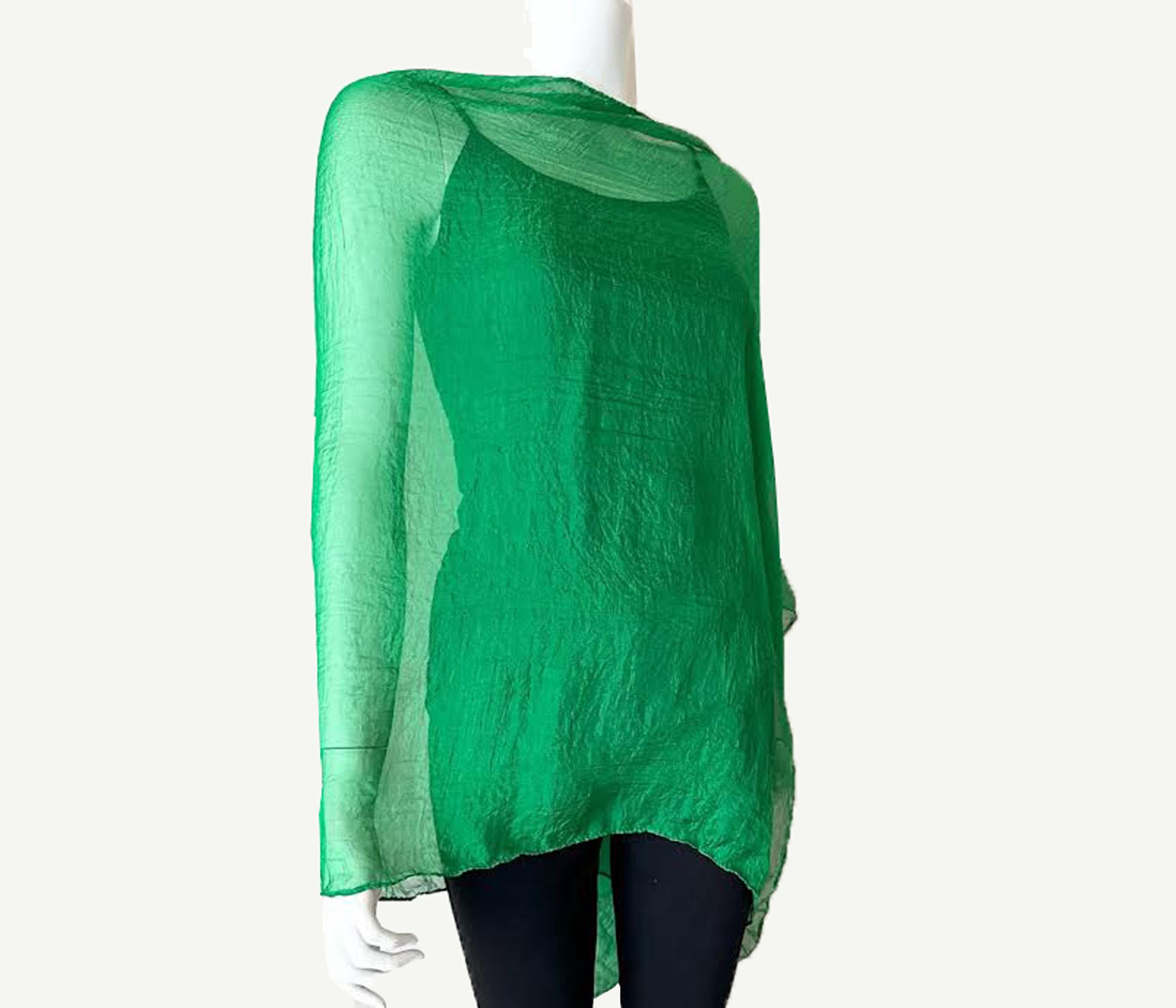 Lightweight Poncho With Asymmetrical Hem, Green Color Sheer Poncho ...