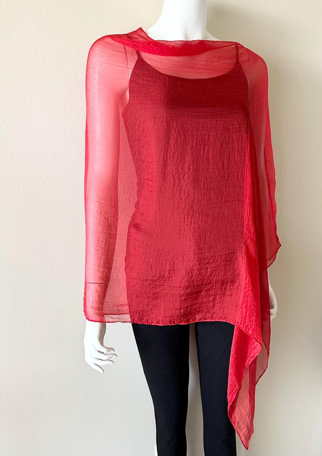Red Versatile Poncho Cape, Wedding Poncho Shawl, Lightweight Poncho ...