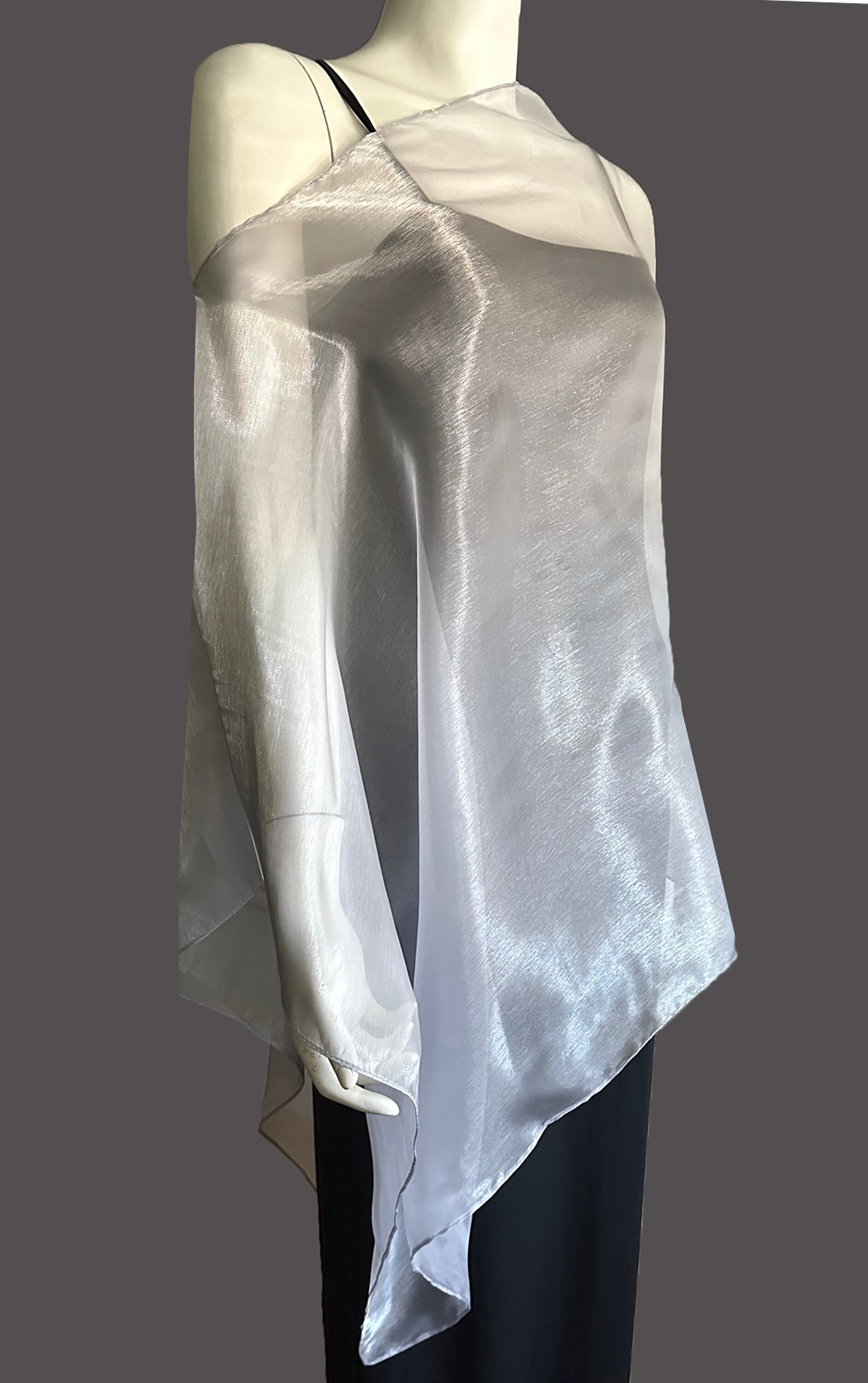 Sheer Silver Gray Wedding Poncho: Asymmetrical Organza Bridal Shawl - Etsy