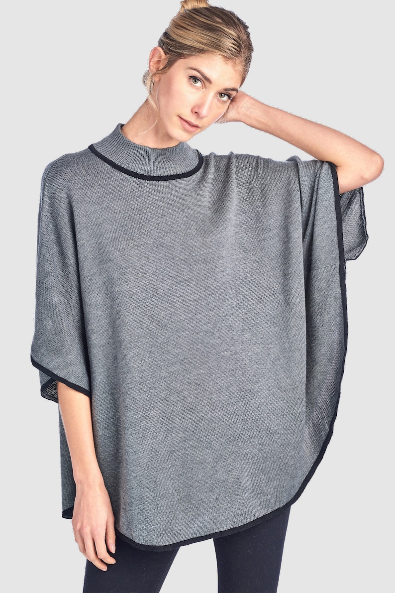 Curve Hem Women Sweater Poncho, Mock Neck Poncho, Women Short Sleeve ...