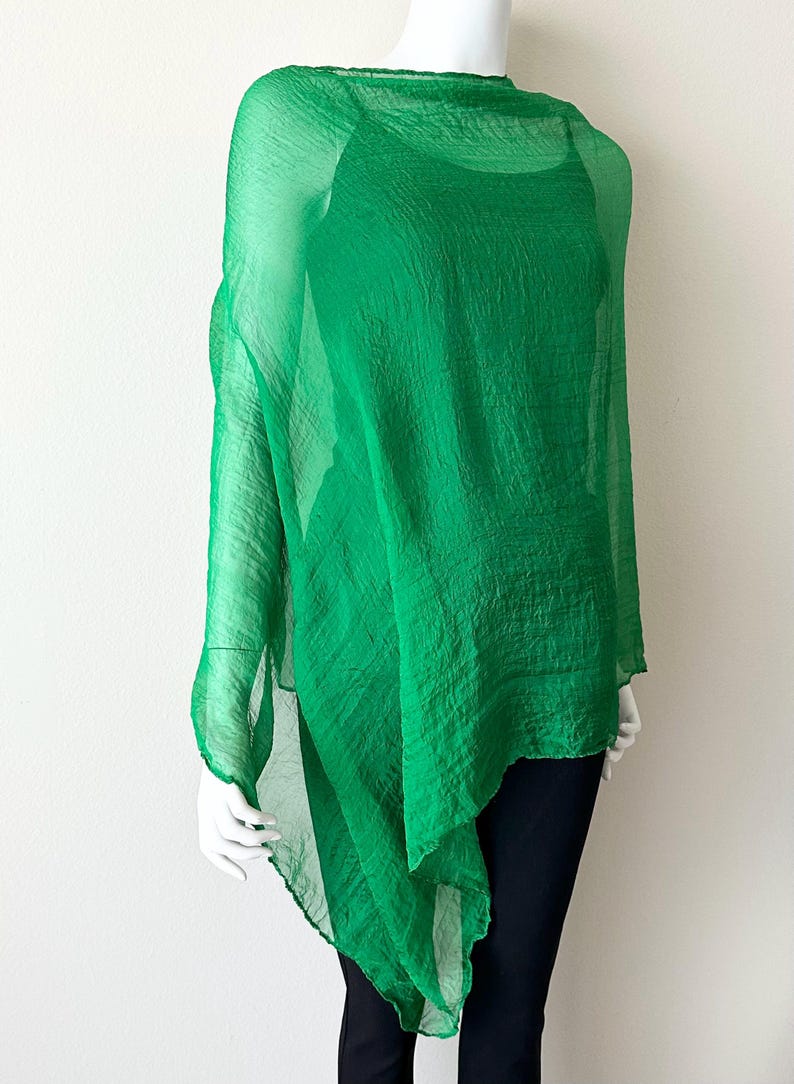Lightweight Poncho With Asymmetrical Hem, Green Color Sheer Poncho ...