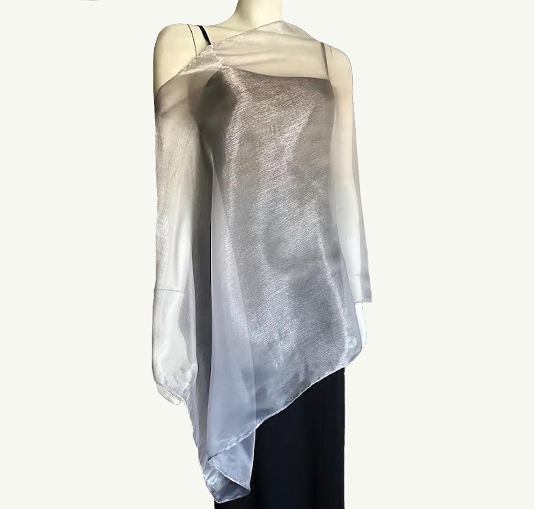 Sheer Silver Gray Wedding Poncho: Asymmetrical Organza Bridal Shawl - Etsy