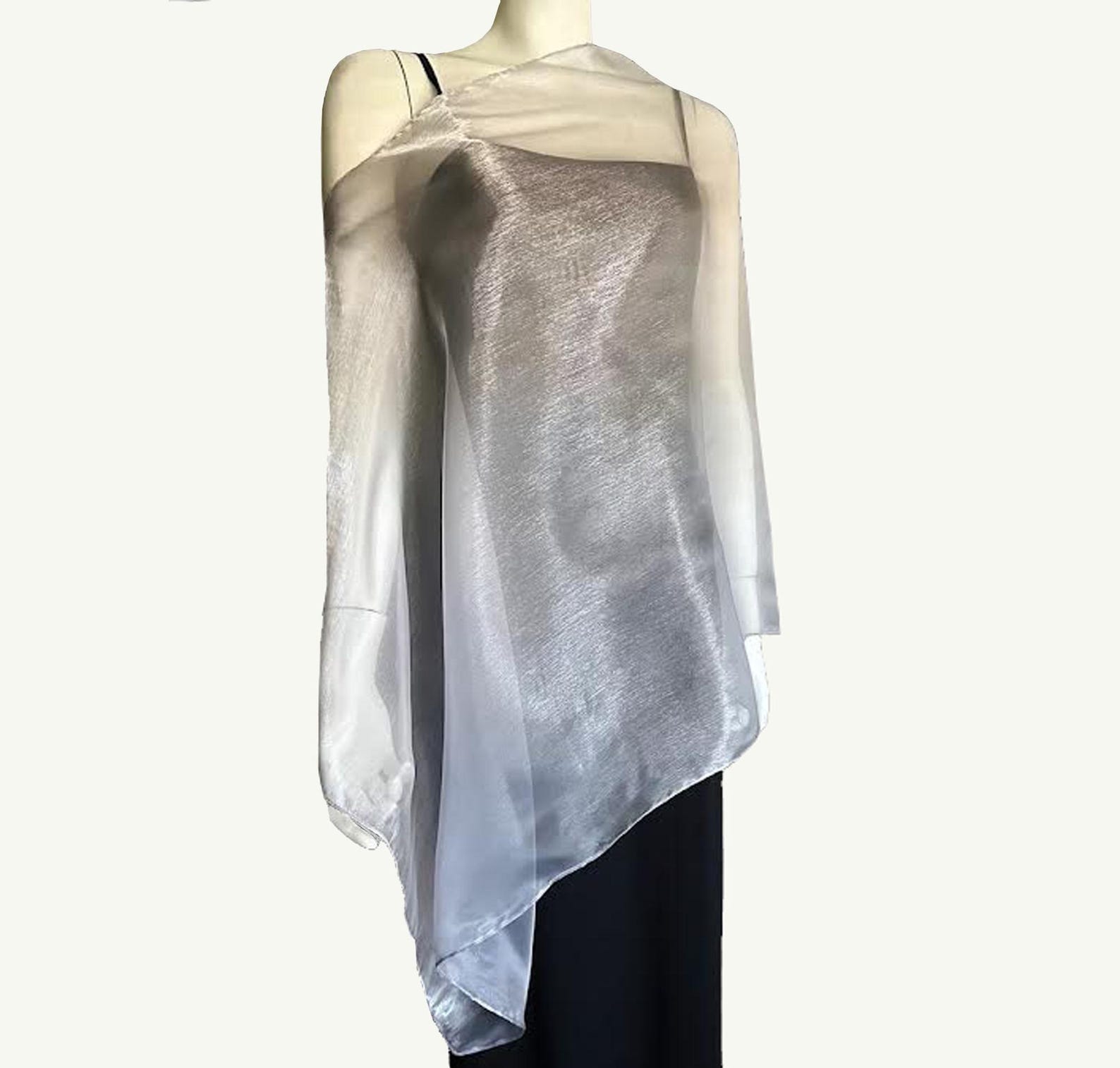 Sheer Silver Gray Wedding Poncho: Asymmetrical Organza Bridal Shawl - Etsy