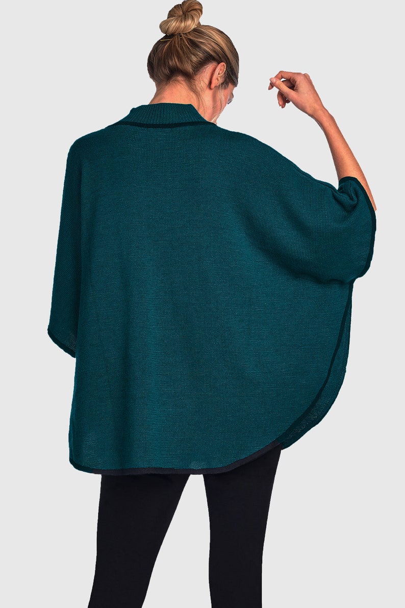 Curve Hem Women Sweater Poncho, Mock Neck Poncho, Women Short Sleeve ...