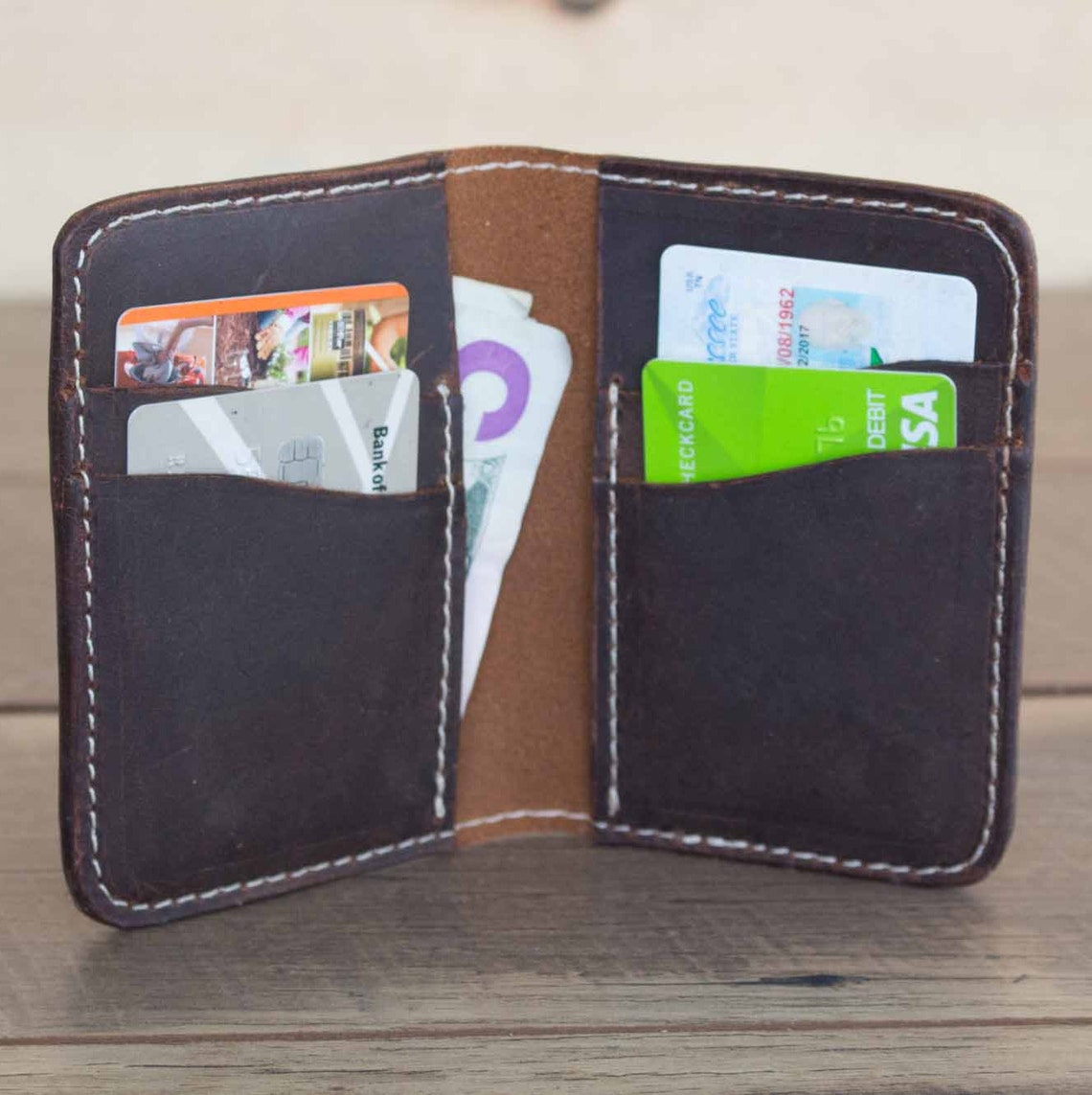 Wallet Vertical Bifold Distressed Minimalist Leather Wallet - Etsy