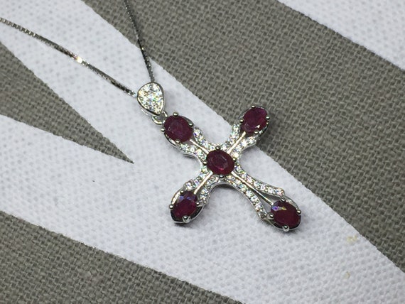 Untreated Natural Red Ruby Cross Necklace-introductory Price | Etsy