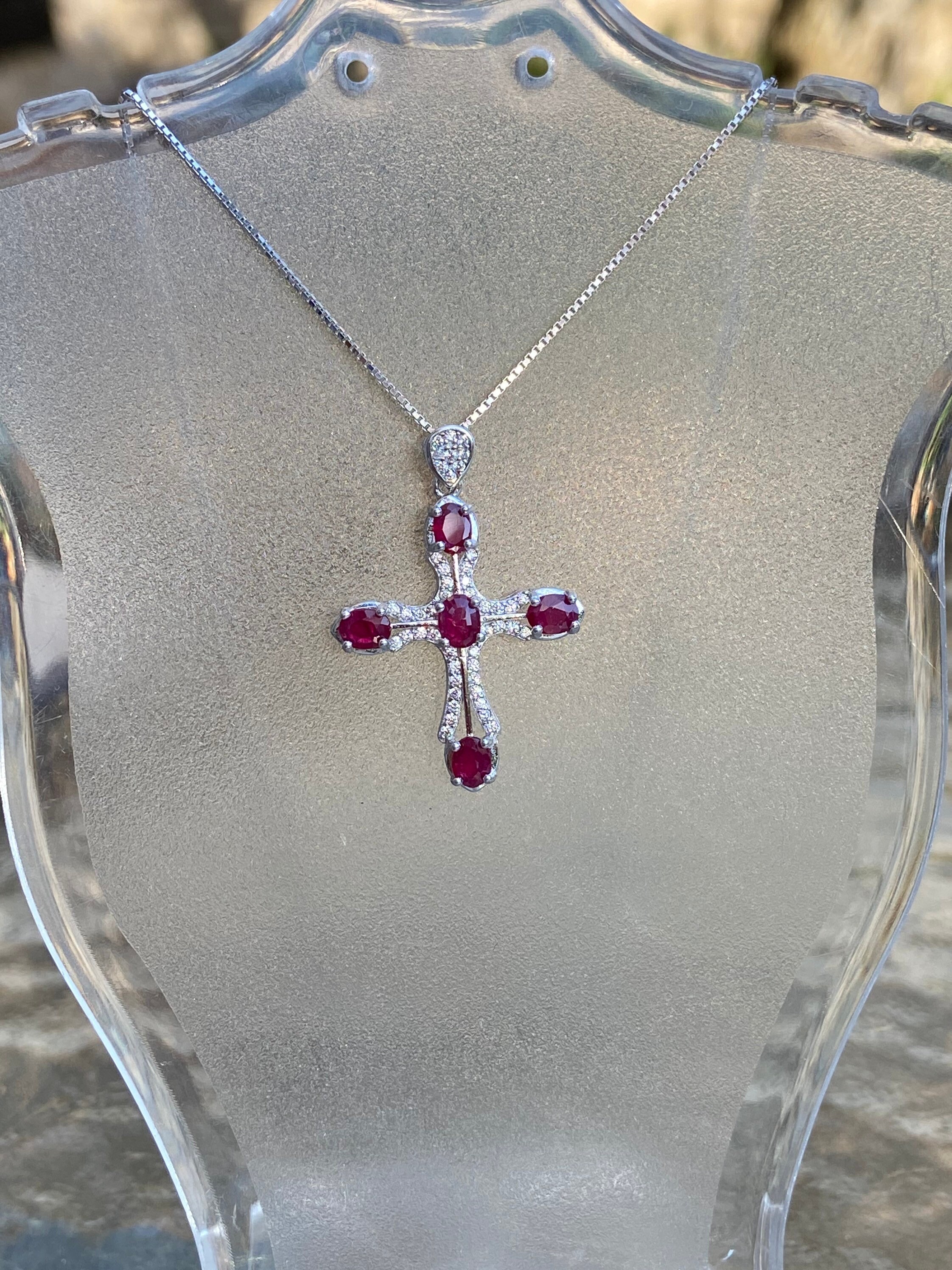 Untreated Natural Red Ruby Cross Necklace-introductory Price, Limited ...