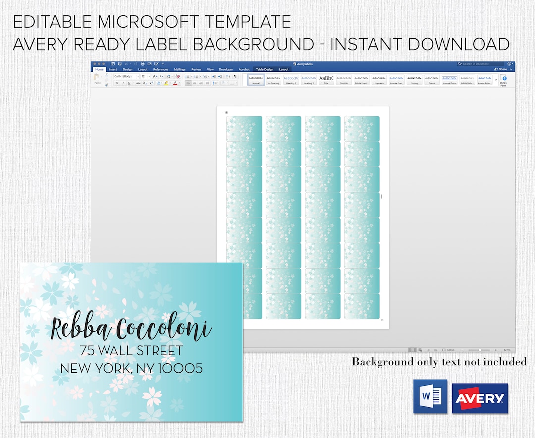 Address Label Borders Editable in Microsoft™ Word Printable on Avery ...