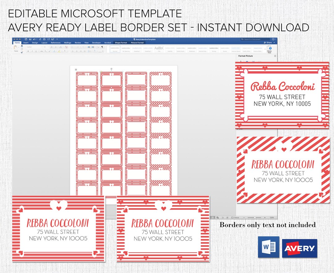 Buy Address Label Borders Editable in Microsoft™ Word Printable on ...