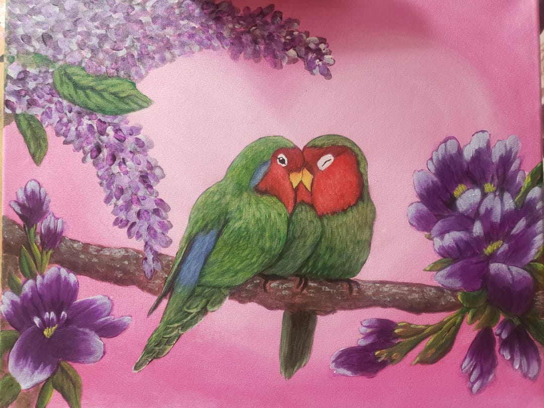Hand Painted Love Birds Painting - Etsy