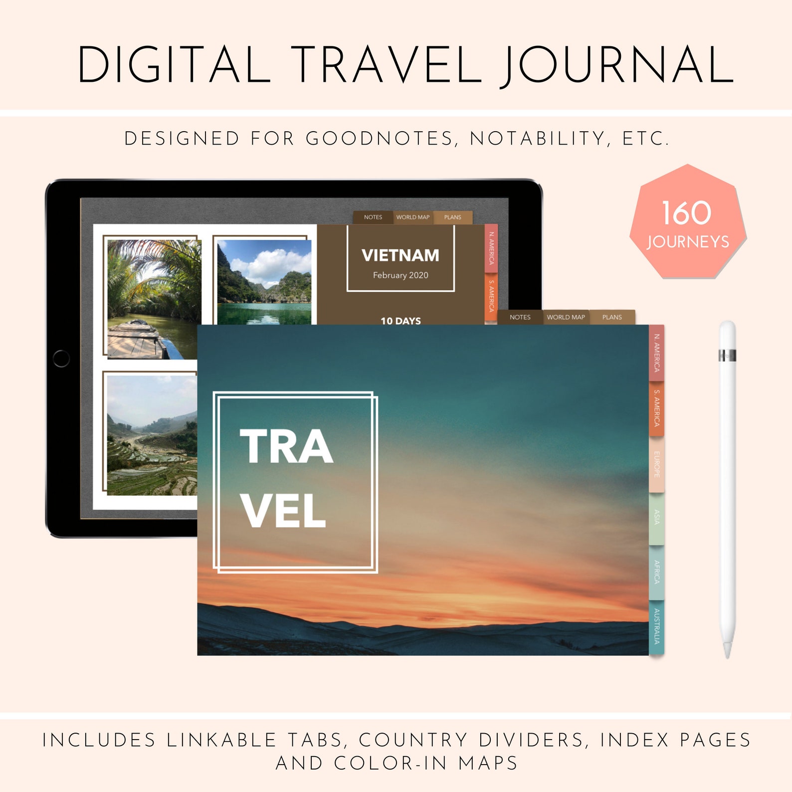 Digital Travel Journal Download With Hyperlinks Sticker Icons Good for ...